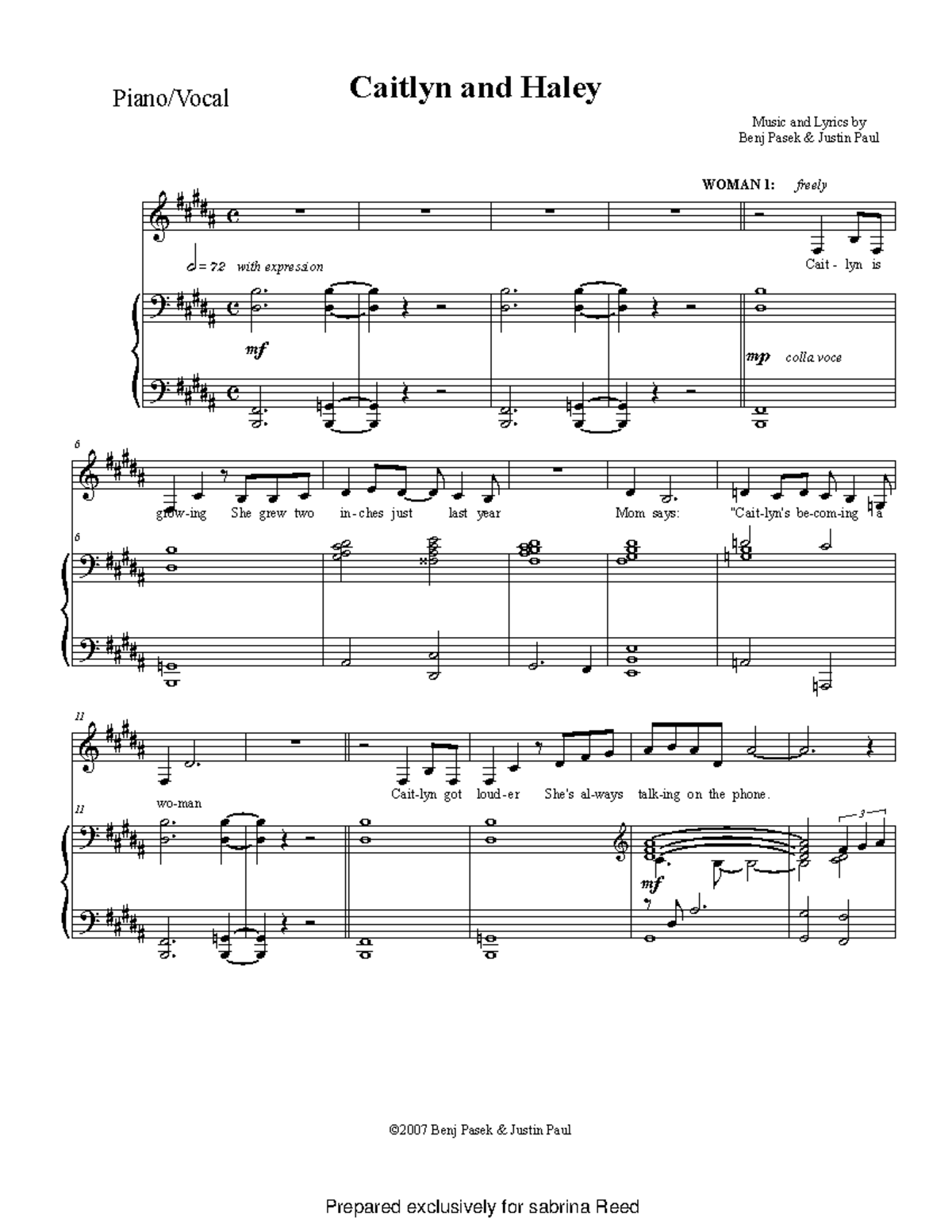 Caitlyn and Haley - Edges Sheet Music - & ? ? c c c ∑ Piano/Vocal ̇ ...
