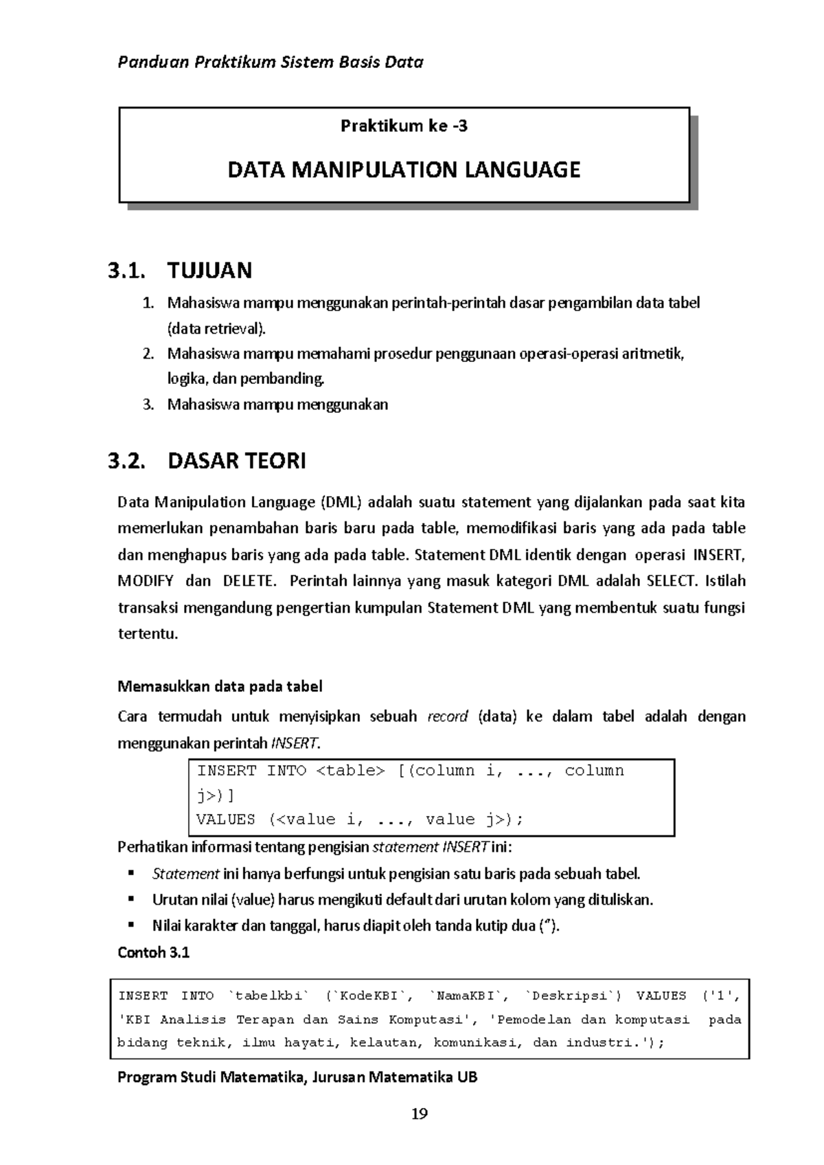 Data Manipulation Language - Basis Data - UB - Studocu