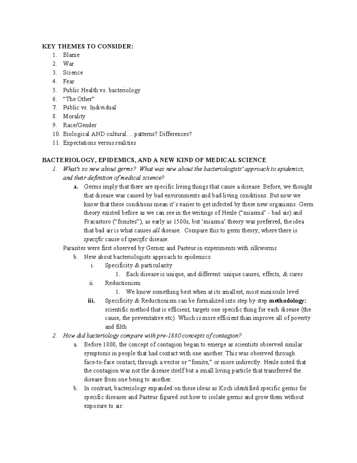 Study Guide for History of Epidemics Final Exam - KEY THEMES TO ...
