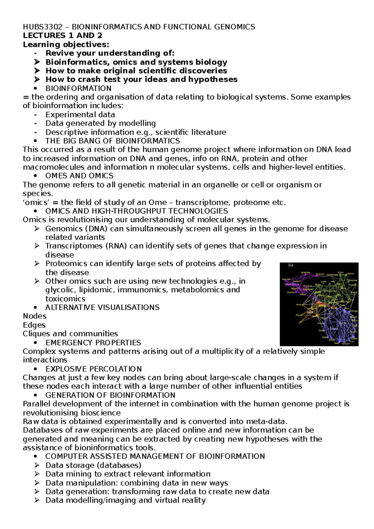 HUBS3302 summary - HUBS3302 – BIONINFORMATICS AND FUNCTIONAL GENOMICS ...