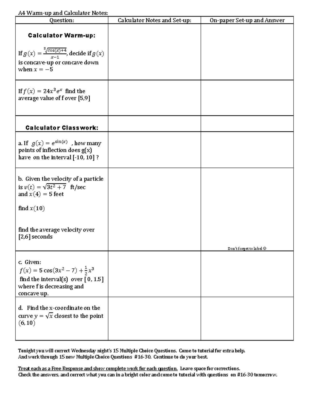 A4 Warm-up and Calculator work - A4 Warm-up and Calculator Notes ...