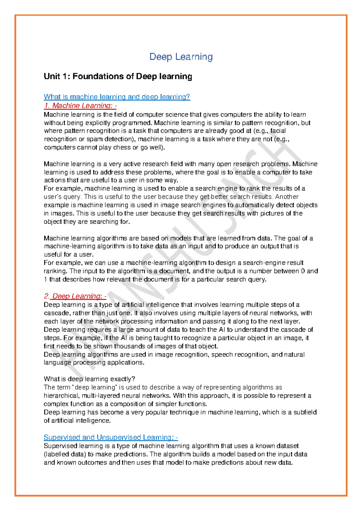 Deep Learning Unit 1&2 - Deep Learning Unit 1: Foundations of Deep learning What is machine ...