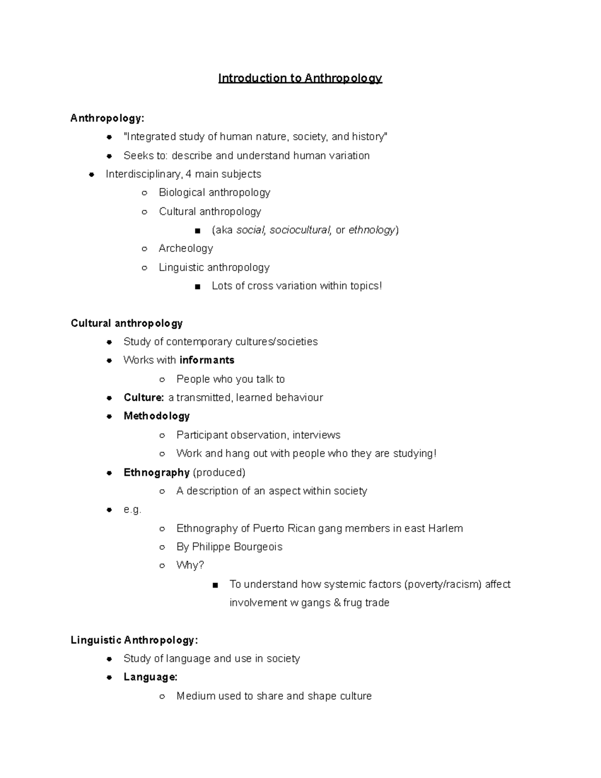 Anthro 1AA3 Lecture 1 Notes - Introduction to Anthropology Anthropology ...