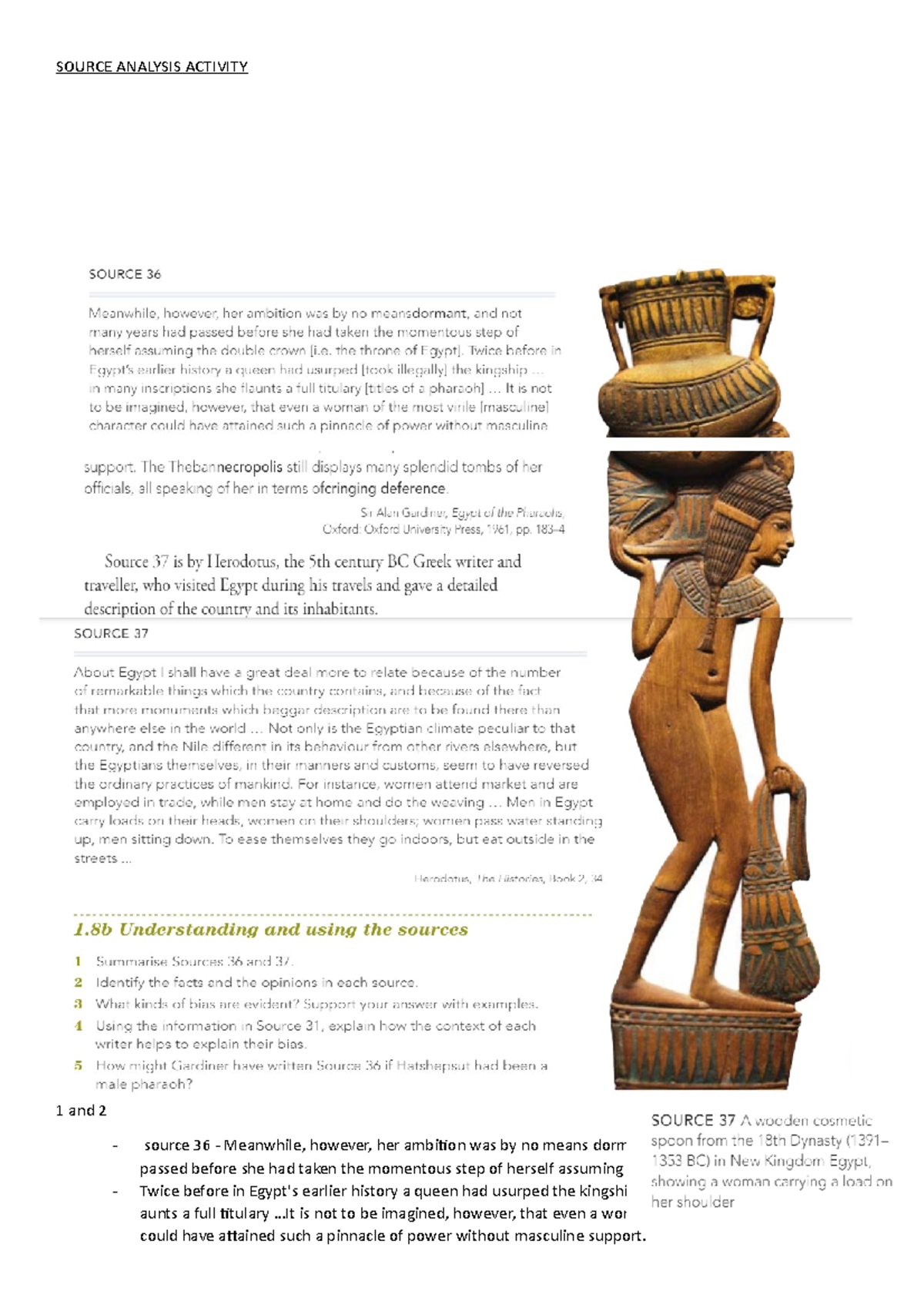 Egypt Source Analysis Activity - SOURCE ANALYSIS ACTIVITY 1 and 2 ...