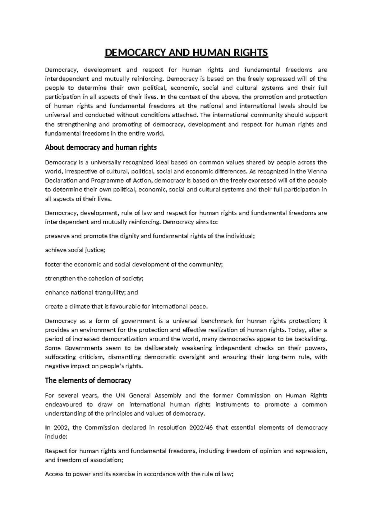 Fundamentals Notes - DEMOCARCY AND HUMAN RIGHTS Democracy, development ...