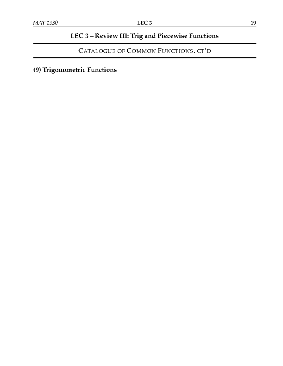 MAT 1330 Lecture 3 - MAT 1330 LEC 3 19 LEC 3 – Review III: Trig and ...