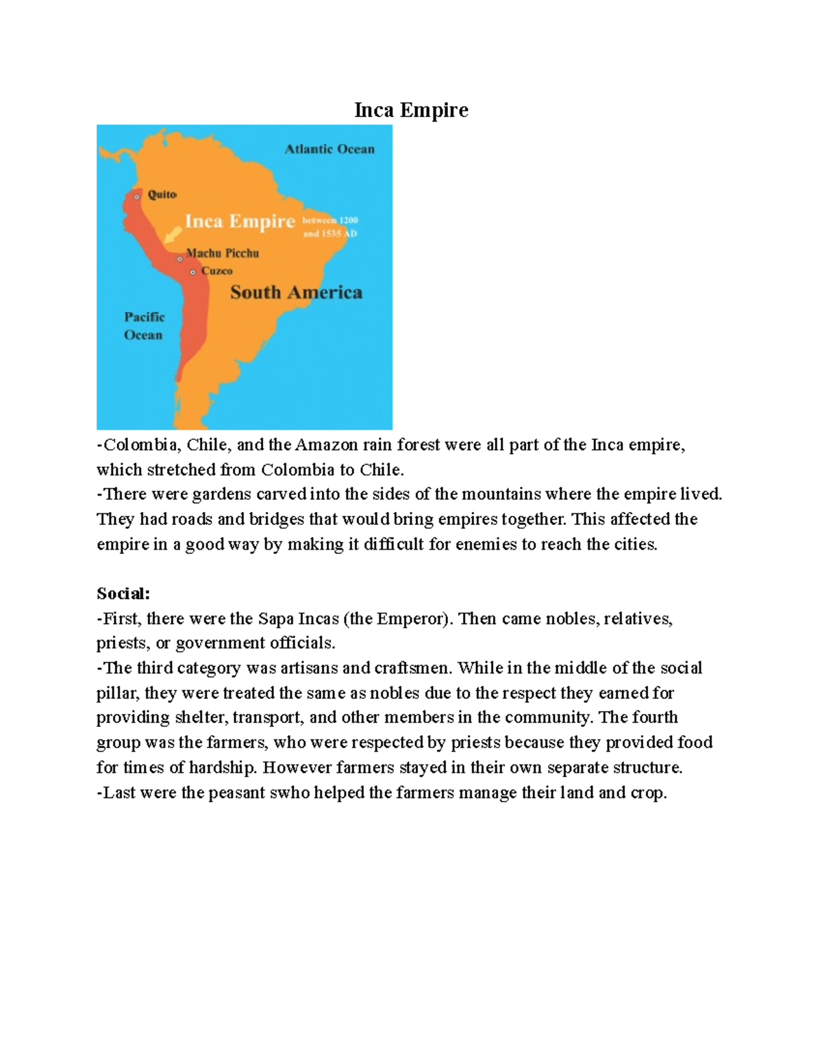 One pager - Inca Empire -Colombia, Chile, and the Amazon rain forest ...