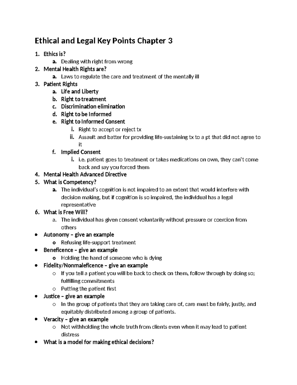 Ethical and Legal Key Points Exam 1 - Ethical and Legal Key Points ...