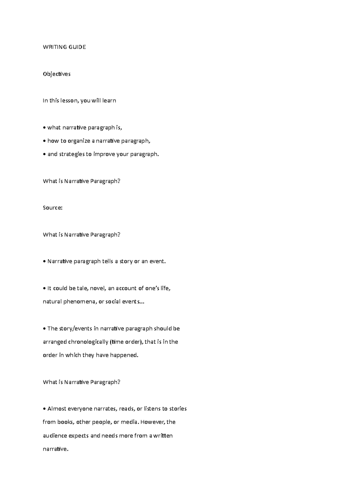 Writing Guide WRITING GUIDE Objectives In This Lesson You Will Learn