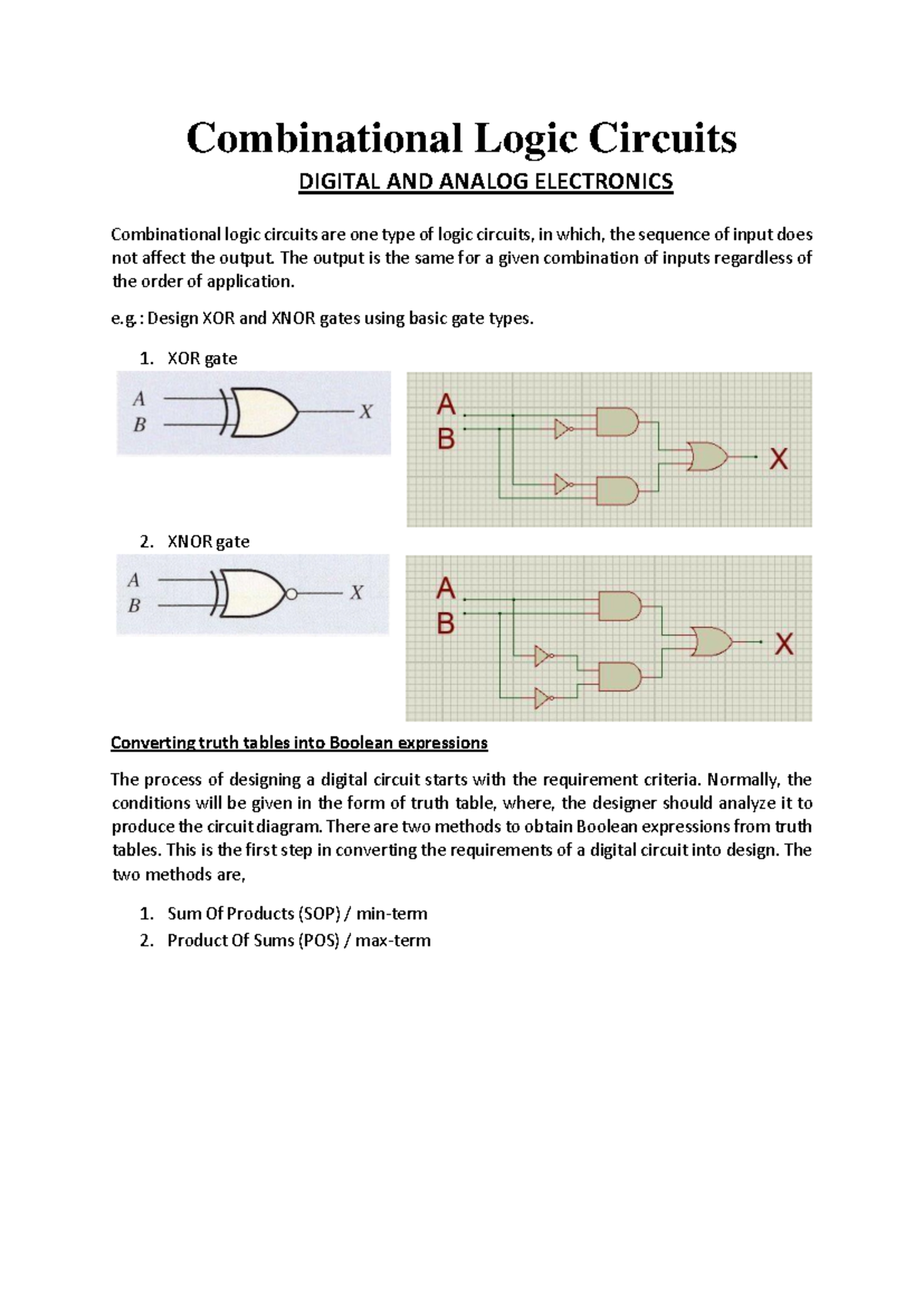 Combinational Logic Circuits - Combinational Logic Circuits DIGITAL AND ANALOG ELECTRONICS - Studocu