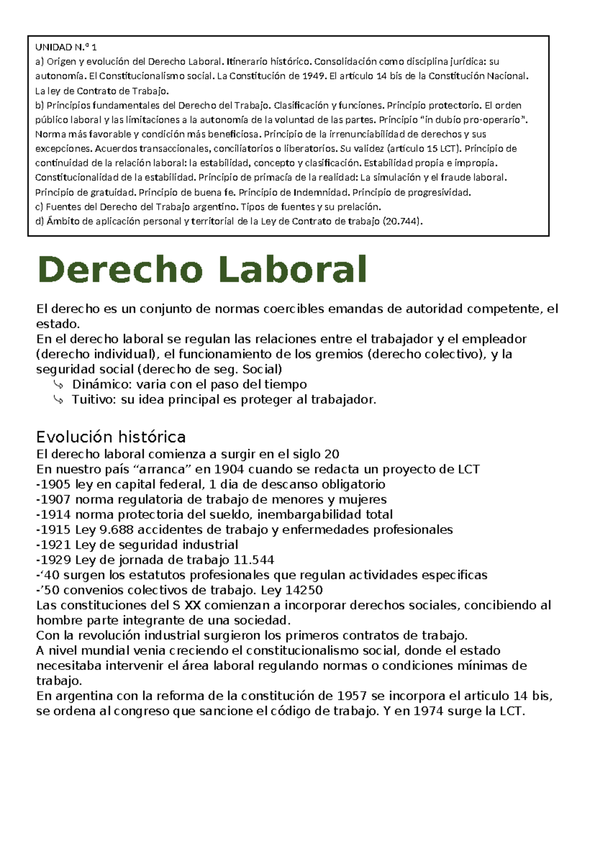 Unidad 1 - Derecho Laboral El derecho es un conjunto de normas ...