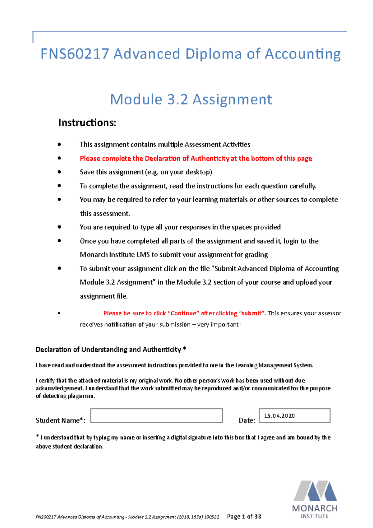 Assignment 3 part 2 - FNS60217 Advanced Diploma of Accounting Module 3 ...