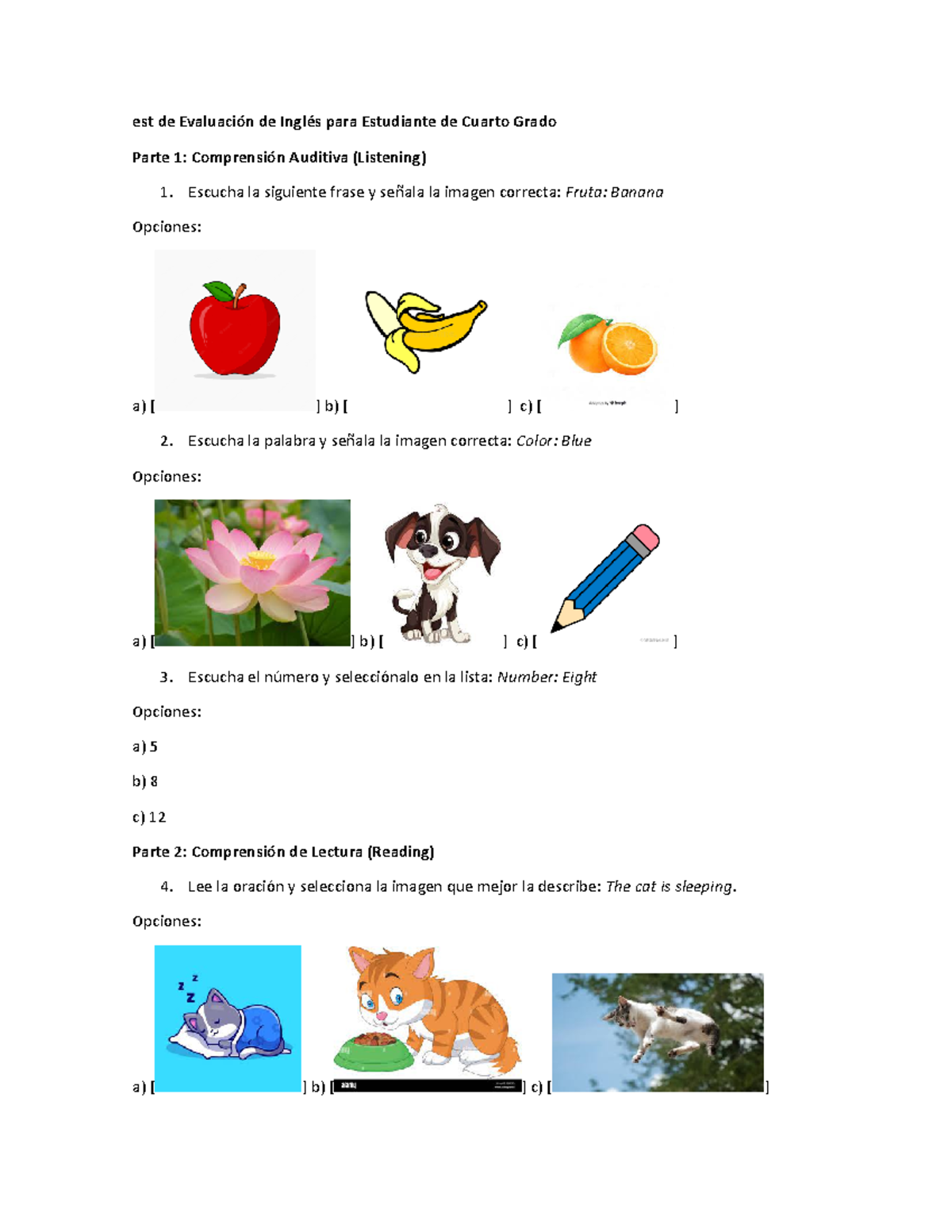 Test inglés para nivelar - est de Evaluación de Inglés para Estudiante ...