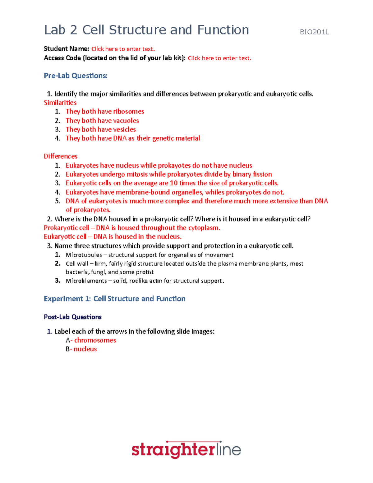 BIO201L+Lab+2+Upload+Document - Student Name: Click here to enter text. Access Code (located on ...