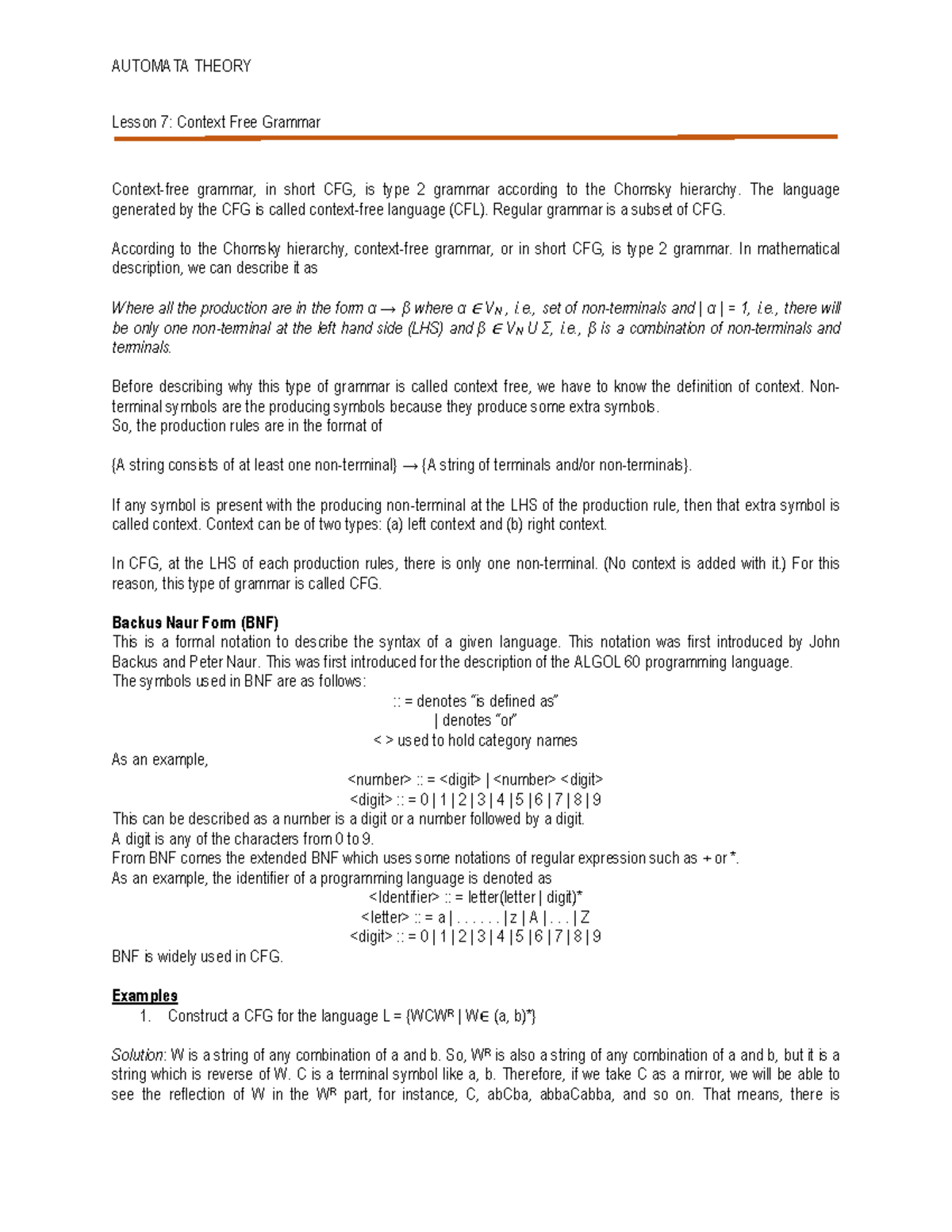 Lesson 7 - Context Free Grammar - Lesson 7: Context Free Grammar ...