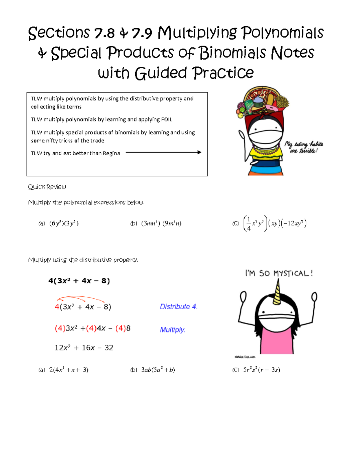 Binomials Notes - Sections 7 & 7 Multiplying Polynomials & Special ...
