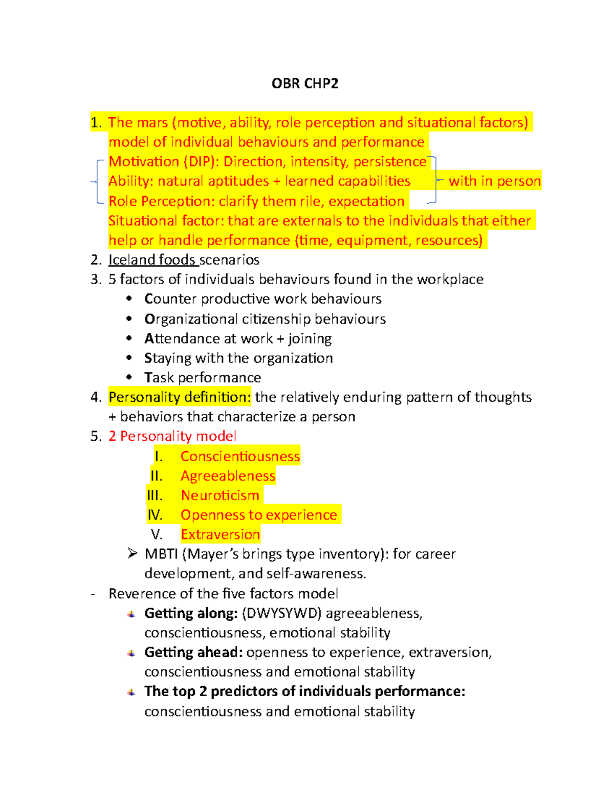 OBR CHP2 - detailed notes - OBR CHP2 1. The mars (motive, ability, role ...