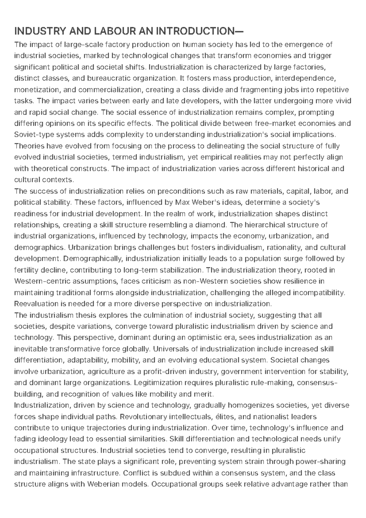 Industry AND Labour AN Introduction— - INDUSTRY AND LABOUR AN ...