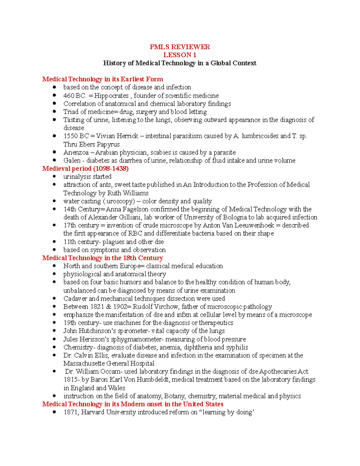 PMLS Reviewers - ..... - PMLS REVIEWER LESSON 1 History of Medical ...