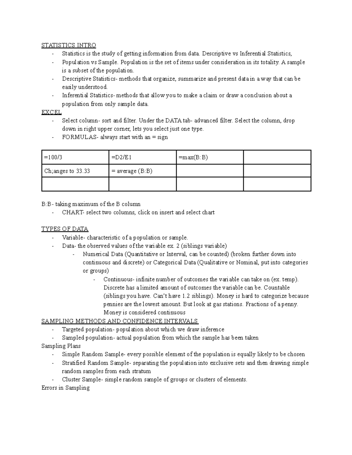 ECON 202 - First chapter of notes in Economic Statistics I taught by ...