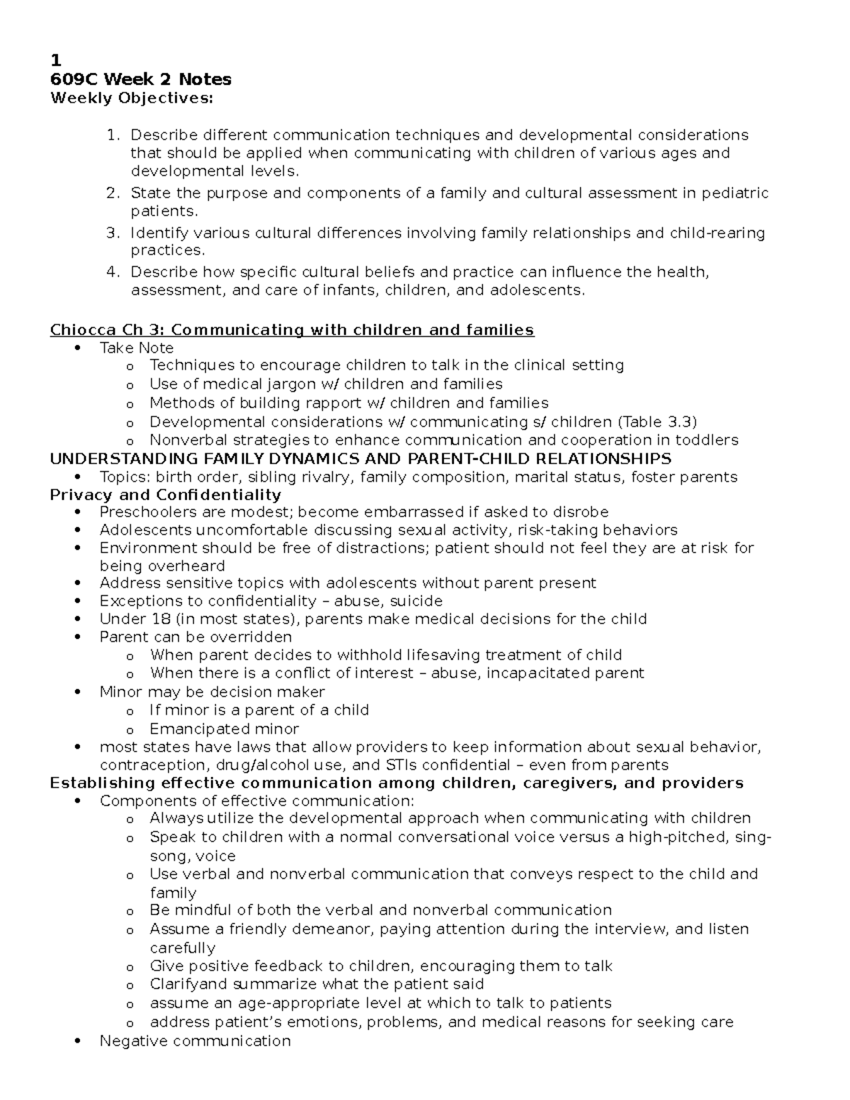 W2 Notes - Chiocca text - 609C Week 2 Notes Weekly Objectives: 1 ...