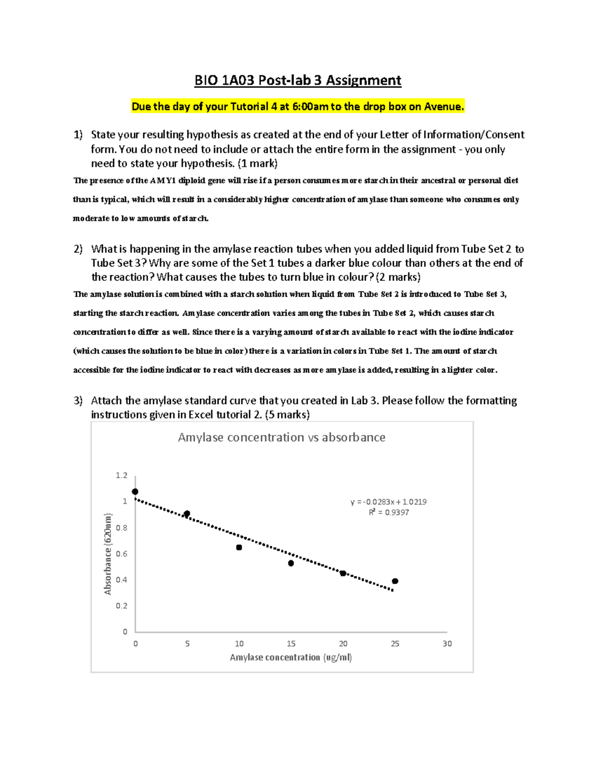 Post-lab 3 Assignment F2023 - BIO 1A03 Post-lab 3 Assignment Due the day of your Tutorial 4 at ...
