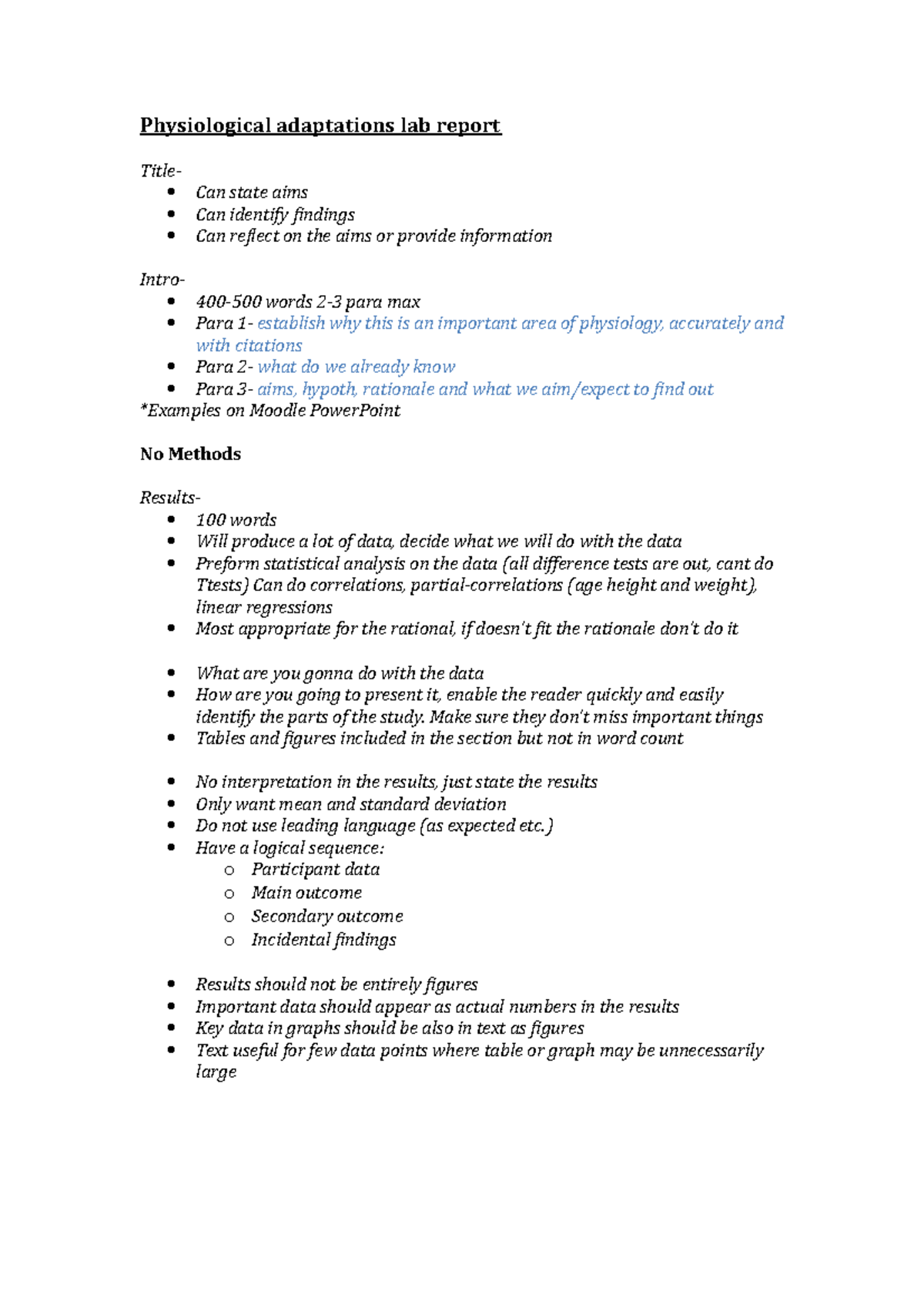 Physiological adaptations lab report - Physiological adaptations lab ...