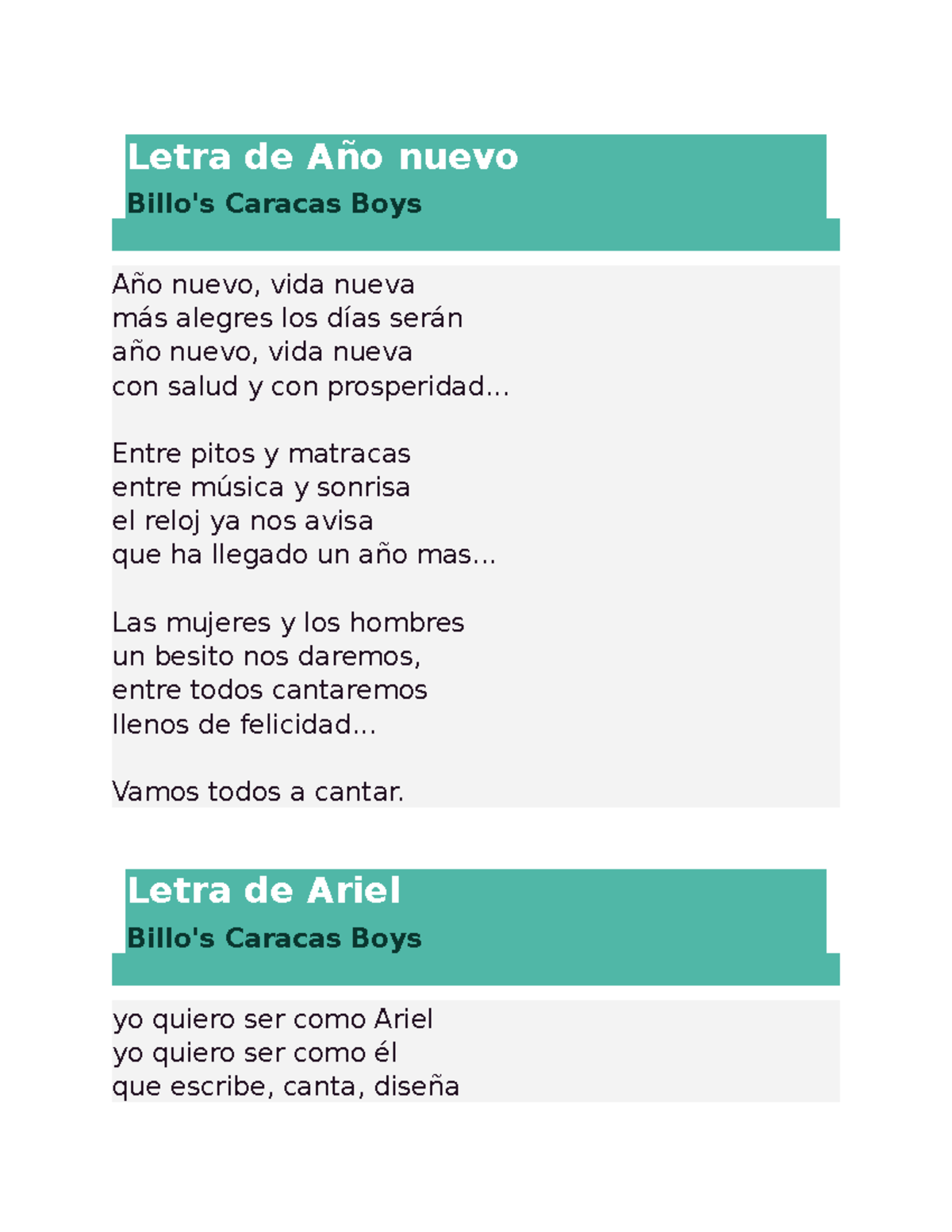Letra de Billos 2 - fseee - Letra de Año nuevo Billo's Caracas Boys Año ...