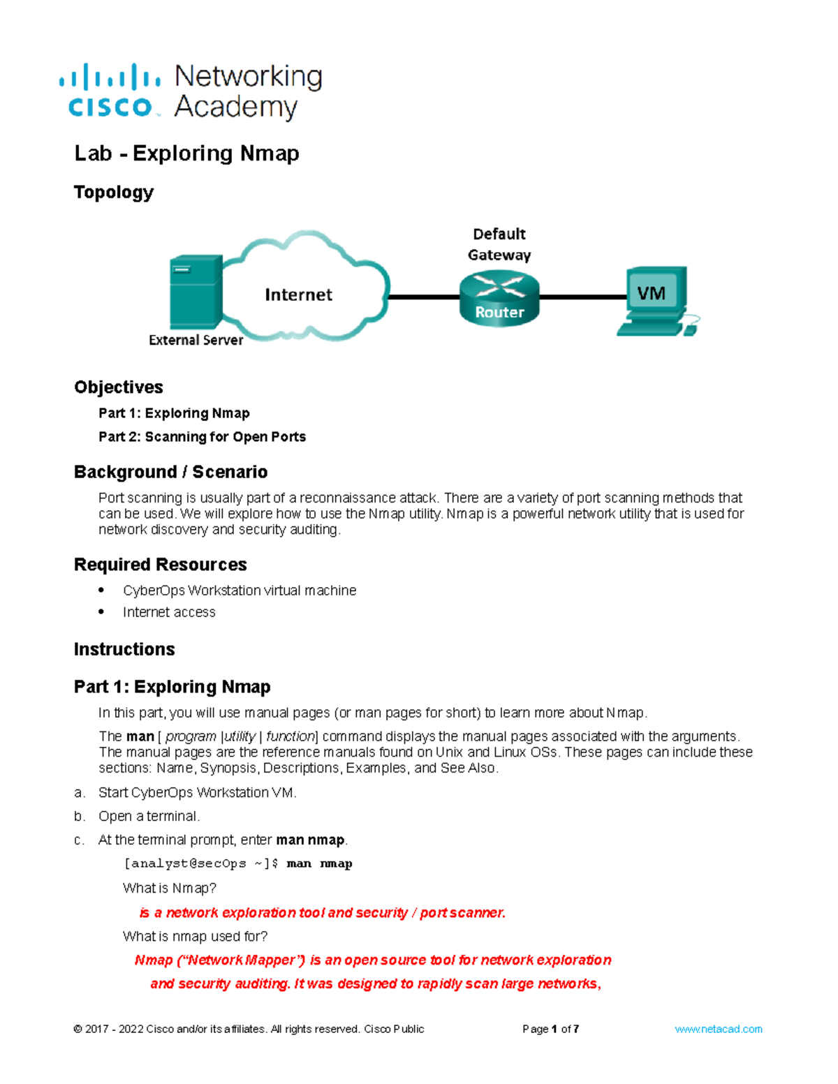 938 Lab Exploring Nmap Topology Objectives Part 1 Exploring Nmap Part 2 Scanning For