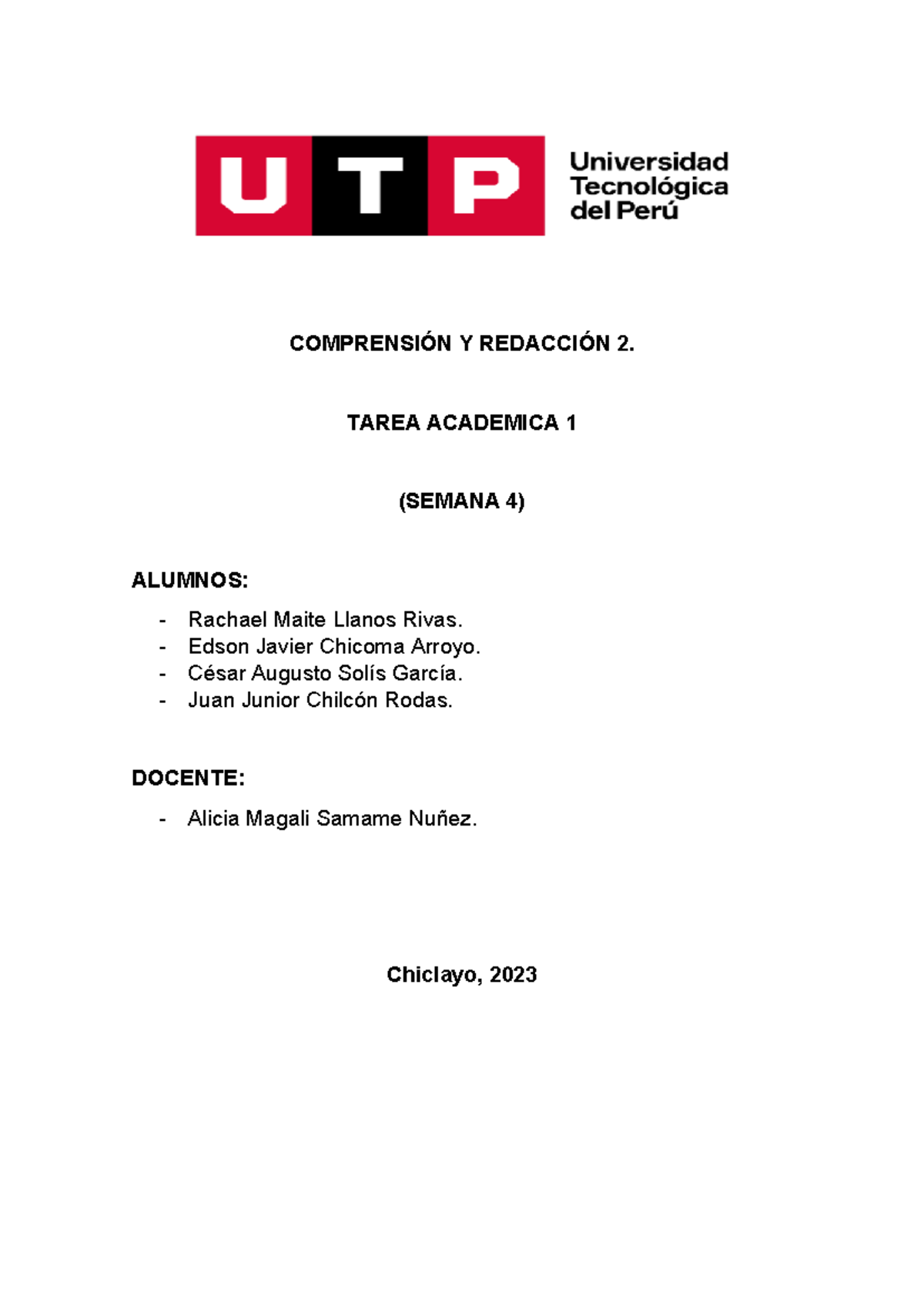 Tarea Academica 1 ( Comprension Y Redacción) - COMPRENSIÓN Y REDACCIÓN 2. TAREA ACADEMICA 1 ...