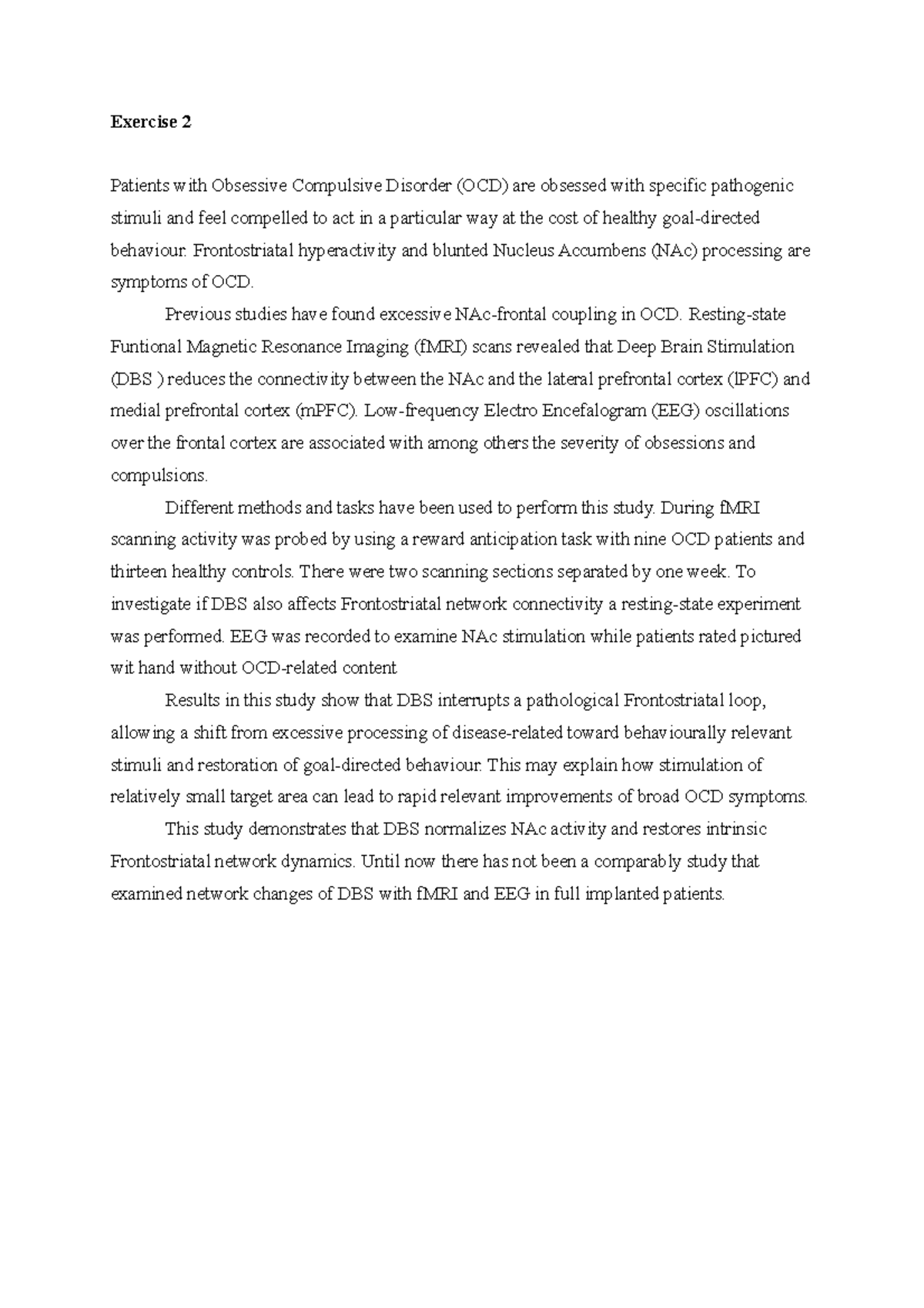 Exercise 2 - Abstract Writing 2 - Exercise 2 Patients with Obsessive ...