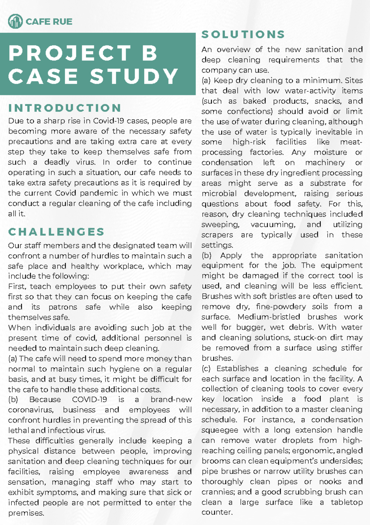 Project B CASE Study Vitales - P R O J E C T B C A S E S T U D Y CAFE RUE I N T R O D U C T I O ...