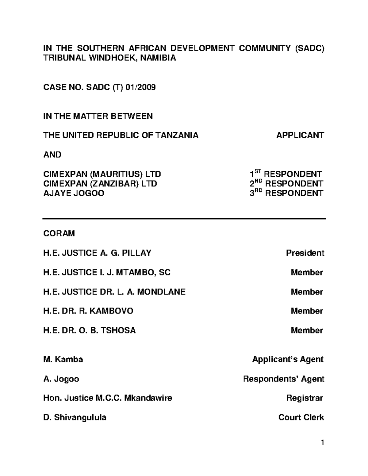 5 - legal materials - IN THE SOUTHERN AFRICAN DEVELOPMENT COMMUNITY ...