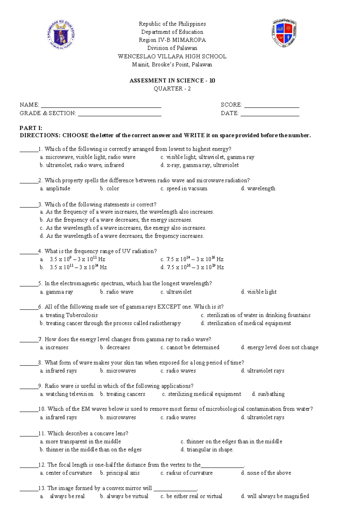 Science 10 - Republic of the Philippines Department of Education Region ...