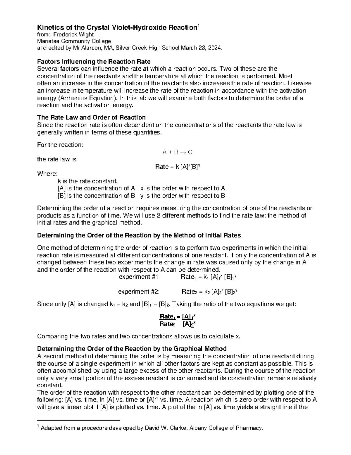 202403 Crystal Violet Kinetics & Activatn Energy - Kinetics of the ...