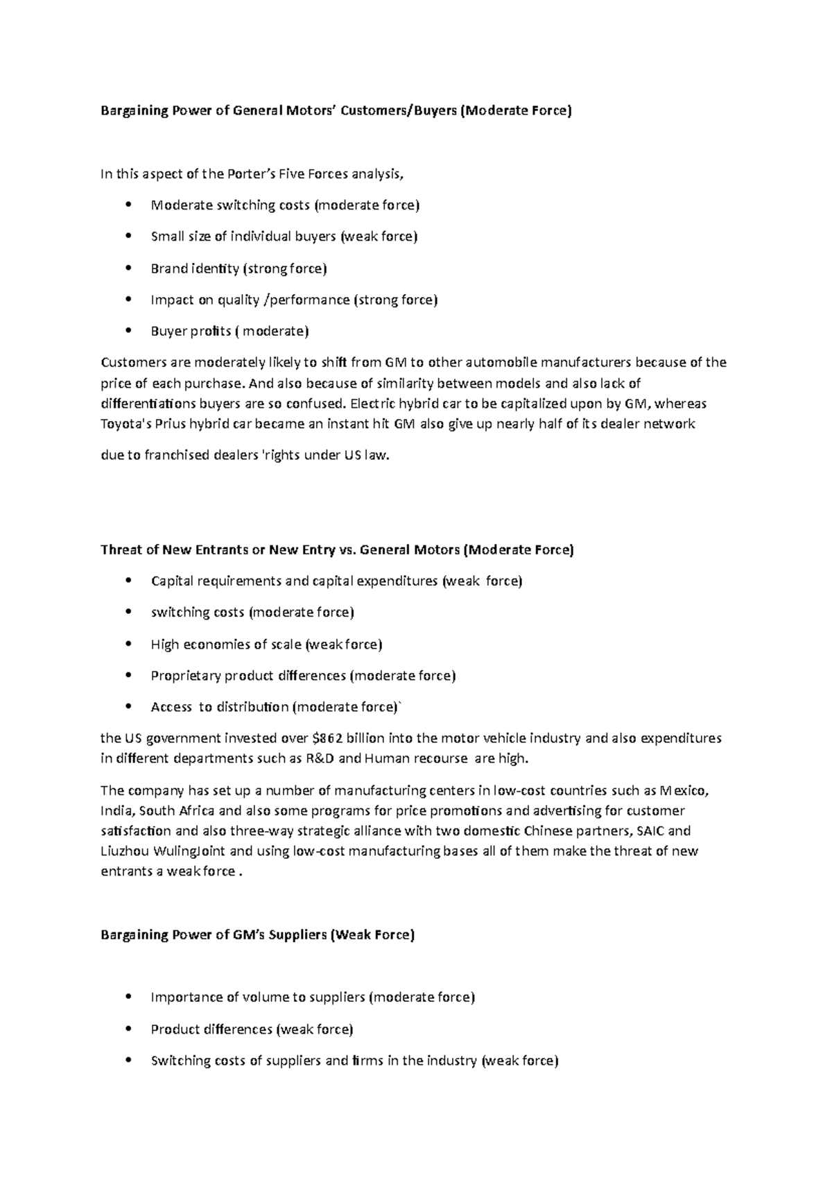 General motors 5 force - Bargaining Power of General Motors’ Customers ...