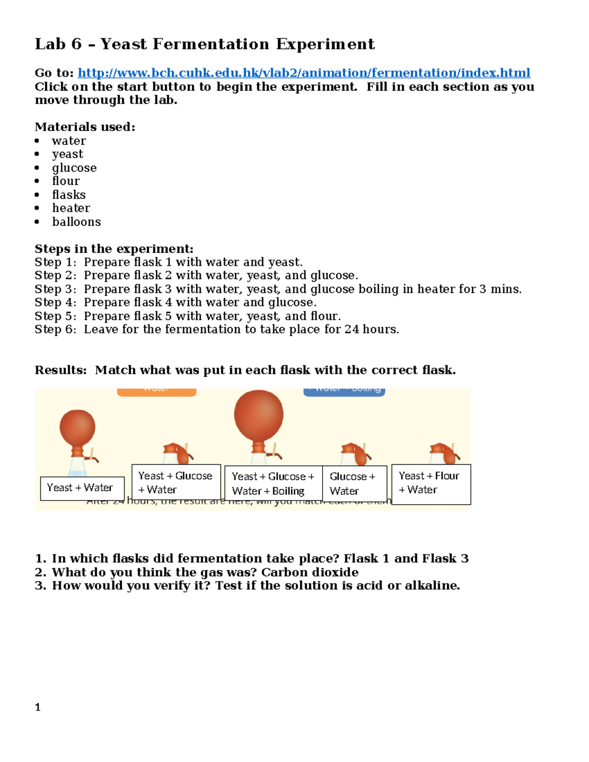 Lab 6-Fermentaion - Lab - Lab 6 – Yeast Fermentation Experiment Go to: - Studocu