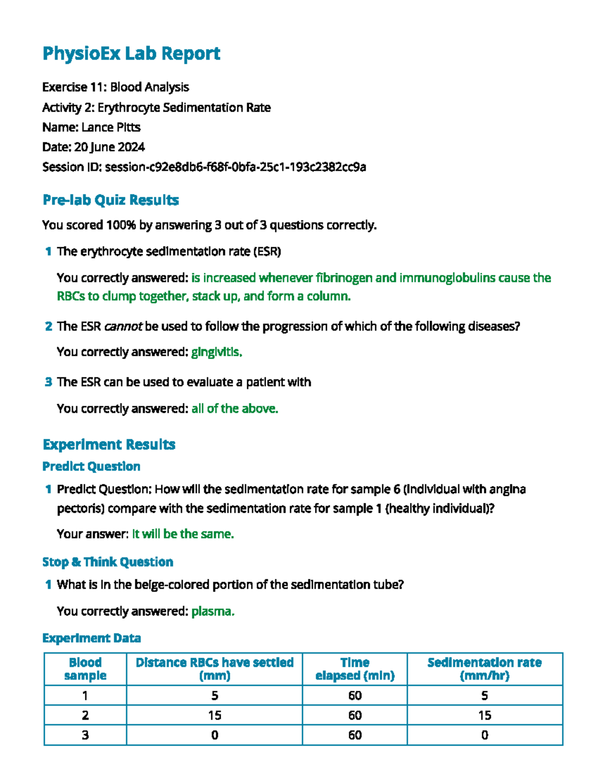 Physio ex act.11 exer - Lab assignments - PhysioEx Lab Report Exercise ...