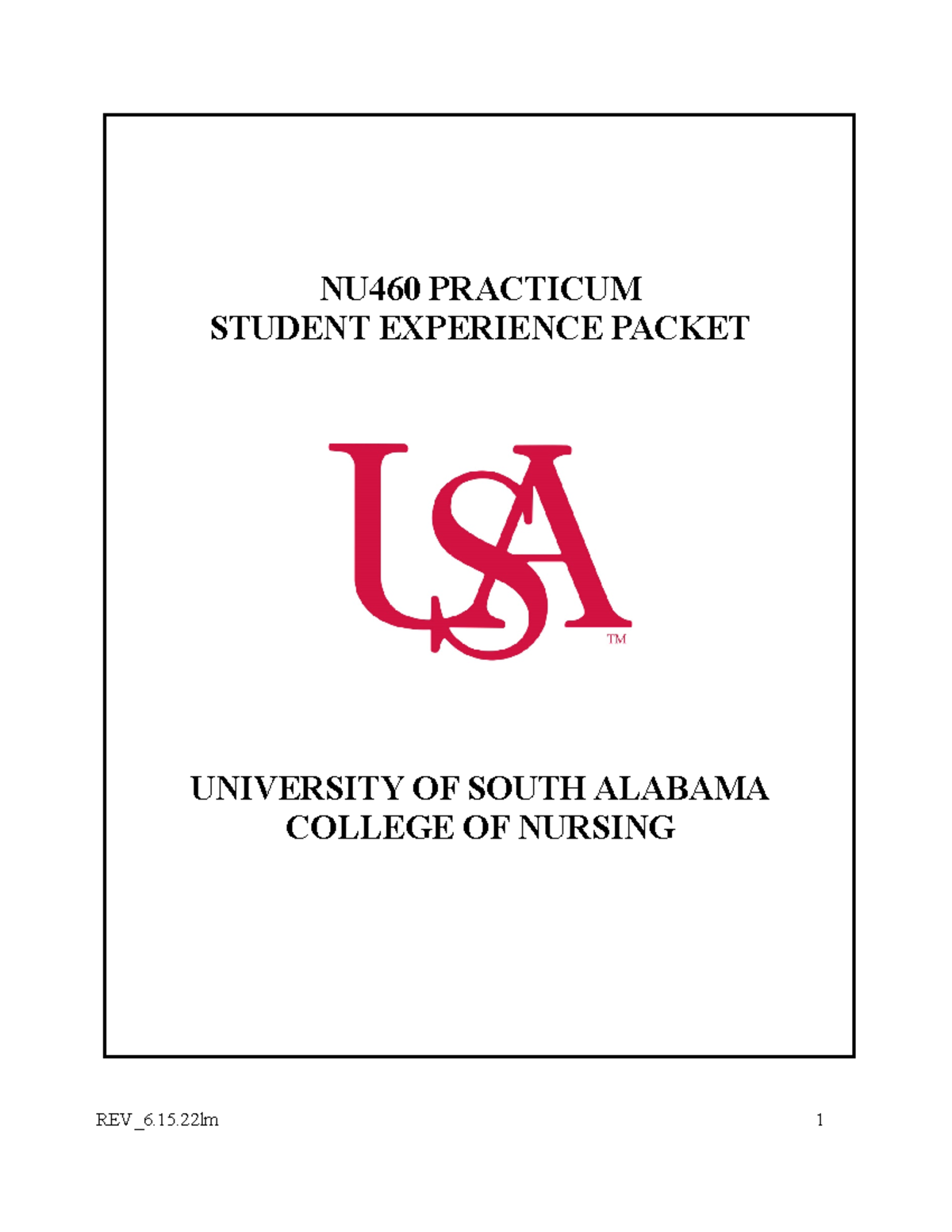 NU460 Practicum Packet 2022 rev. 6 - REV_6.15 1 NU460 PRACTICUM STUDENT ...