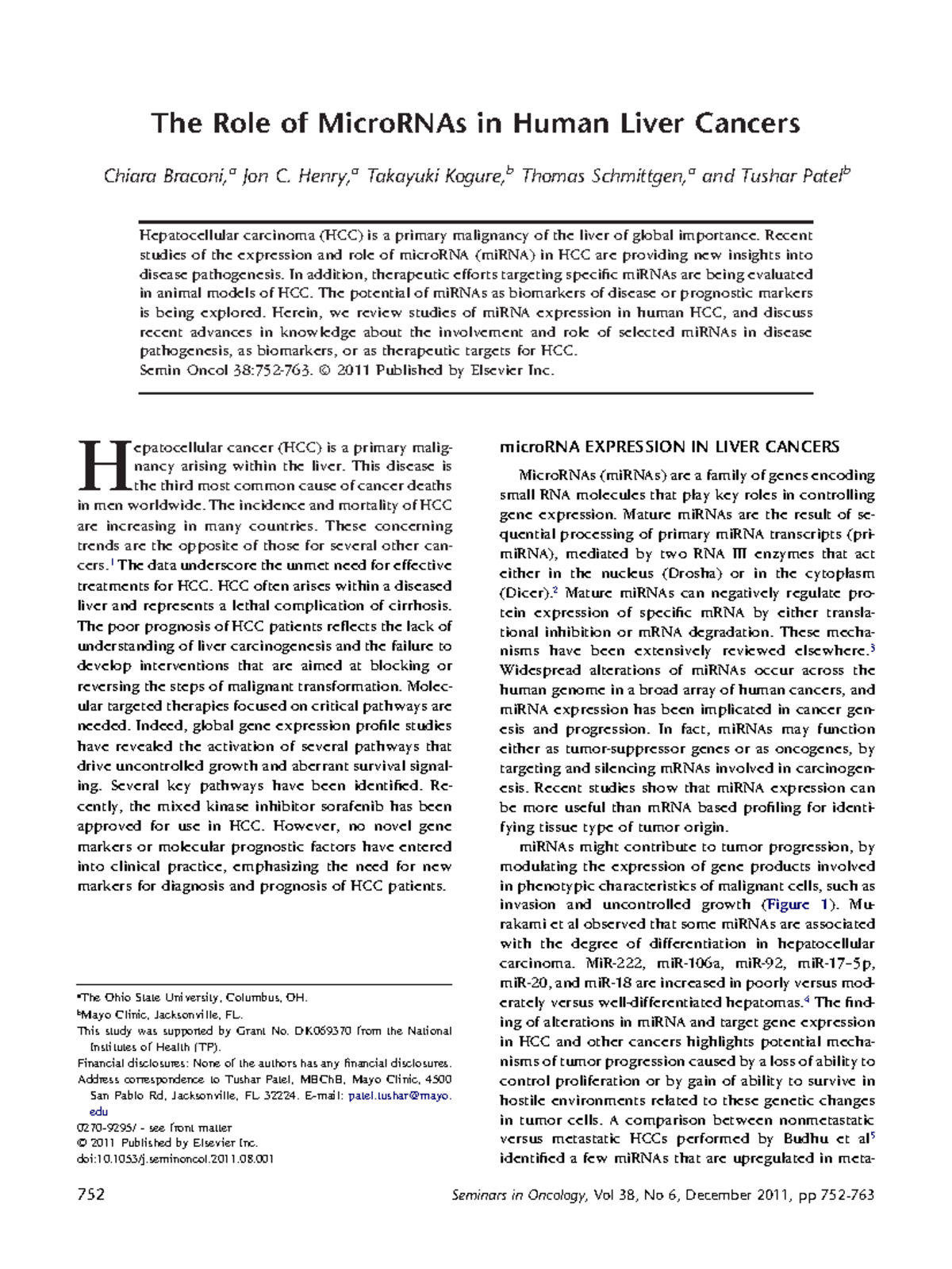 miRNA and liver cancer - The Role of MicroRNAs in Human Liver Cancers ...