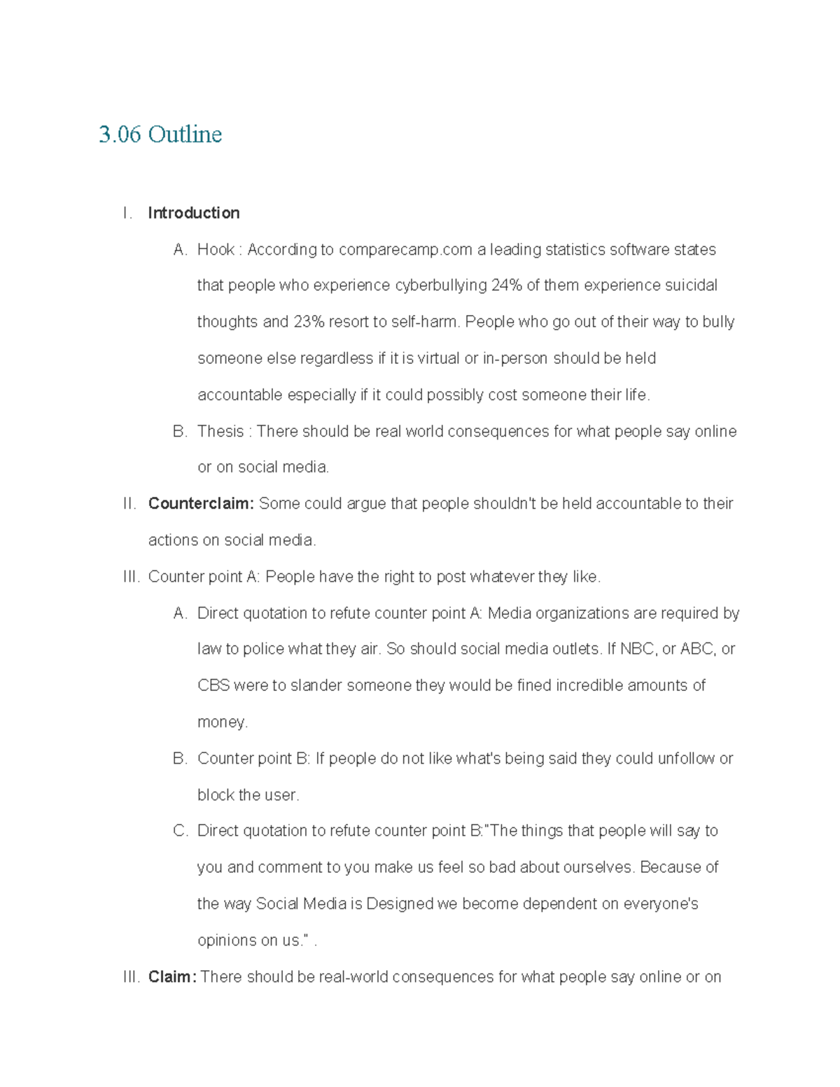 Outline english 1 - Lecture notes for class - 3 Outline I. Introduction ...