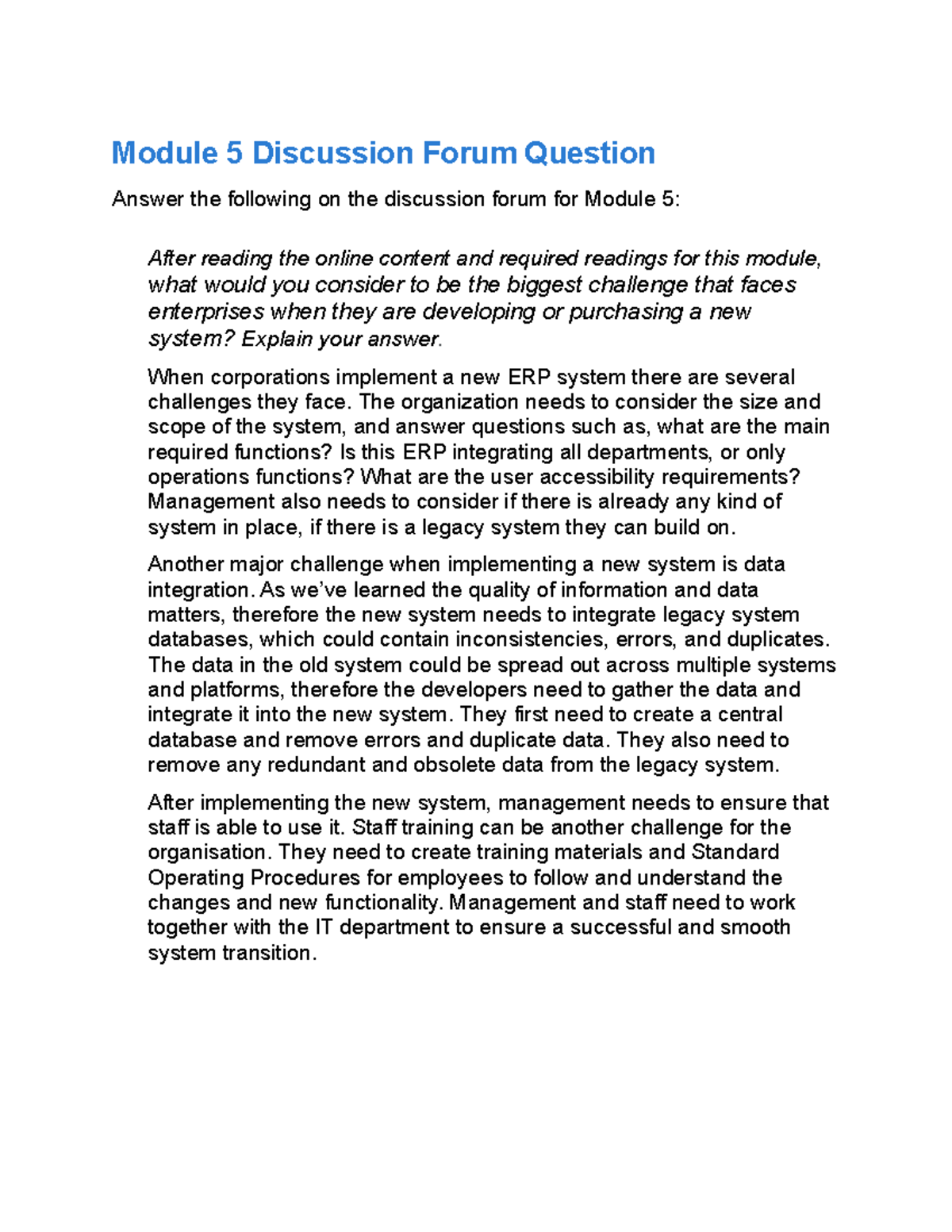 Module 5 Discussion Forum Question - Module 5 Discussion Forum Question ...