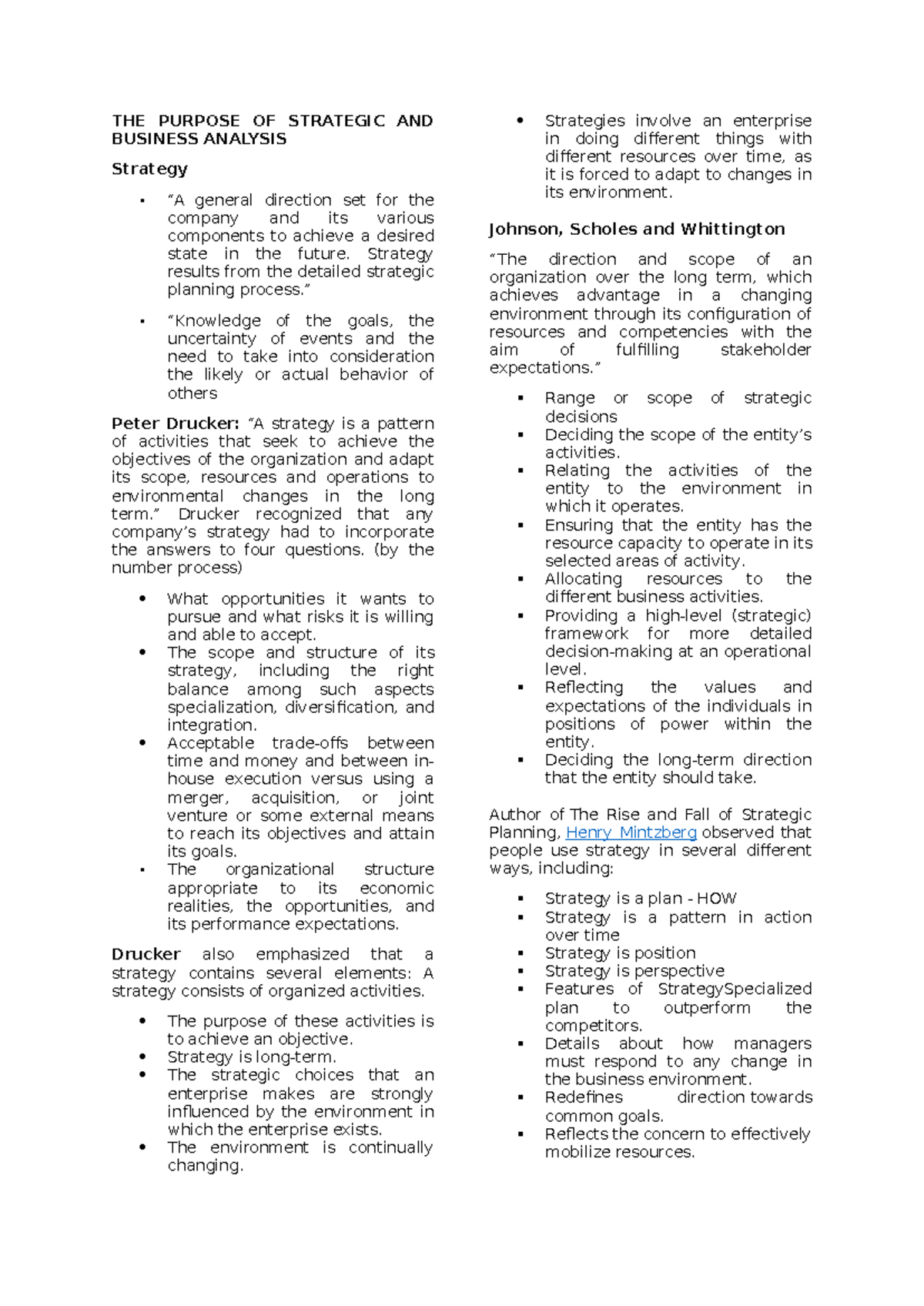 strategic business analysis - THE PURPOSE OF STRATEGIC AND BUSINESS ...