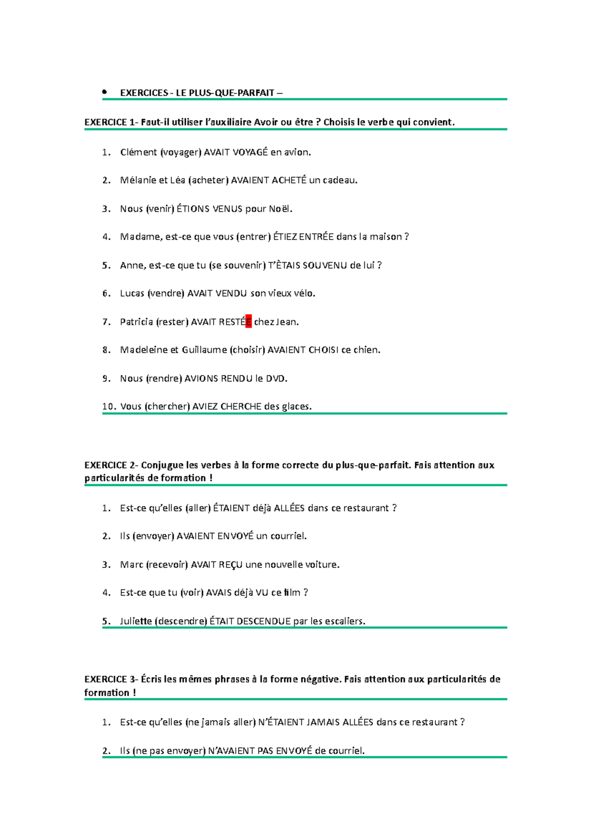 Exercices.plus-que-parfait. futur anterieur - EXERCICES - LE PLUS-QUE ...