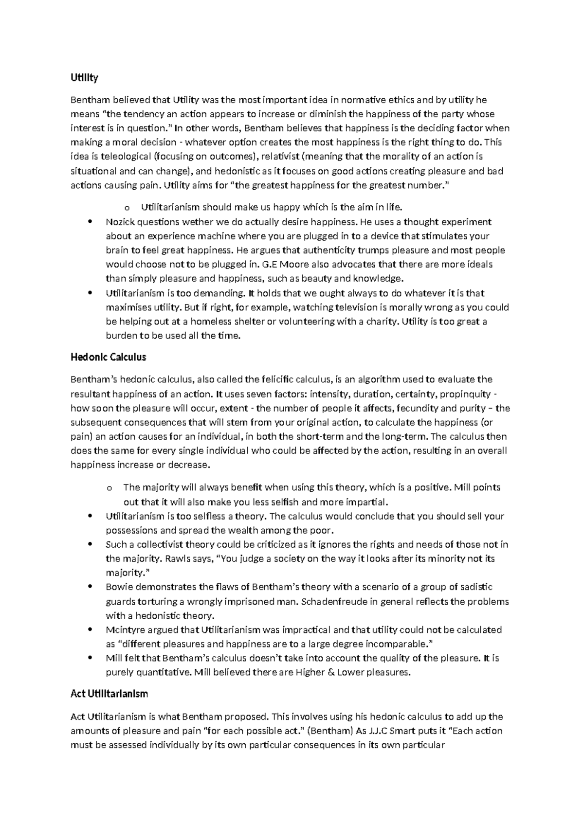 Utilitarianism - Summary Moral Philosophy - Utility Bentham believed ...