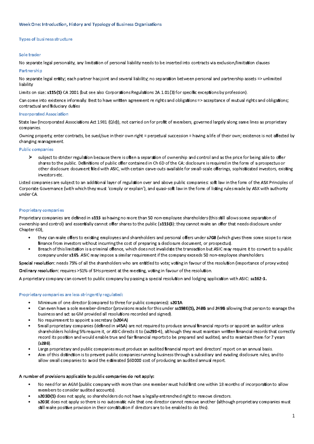 Corporate Complete Notes - Week One: Introduction, History and Typology ...