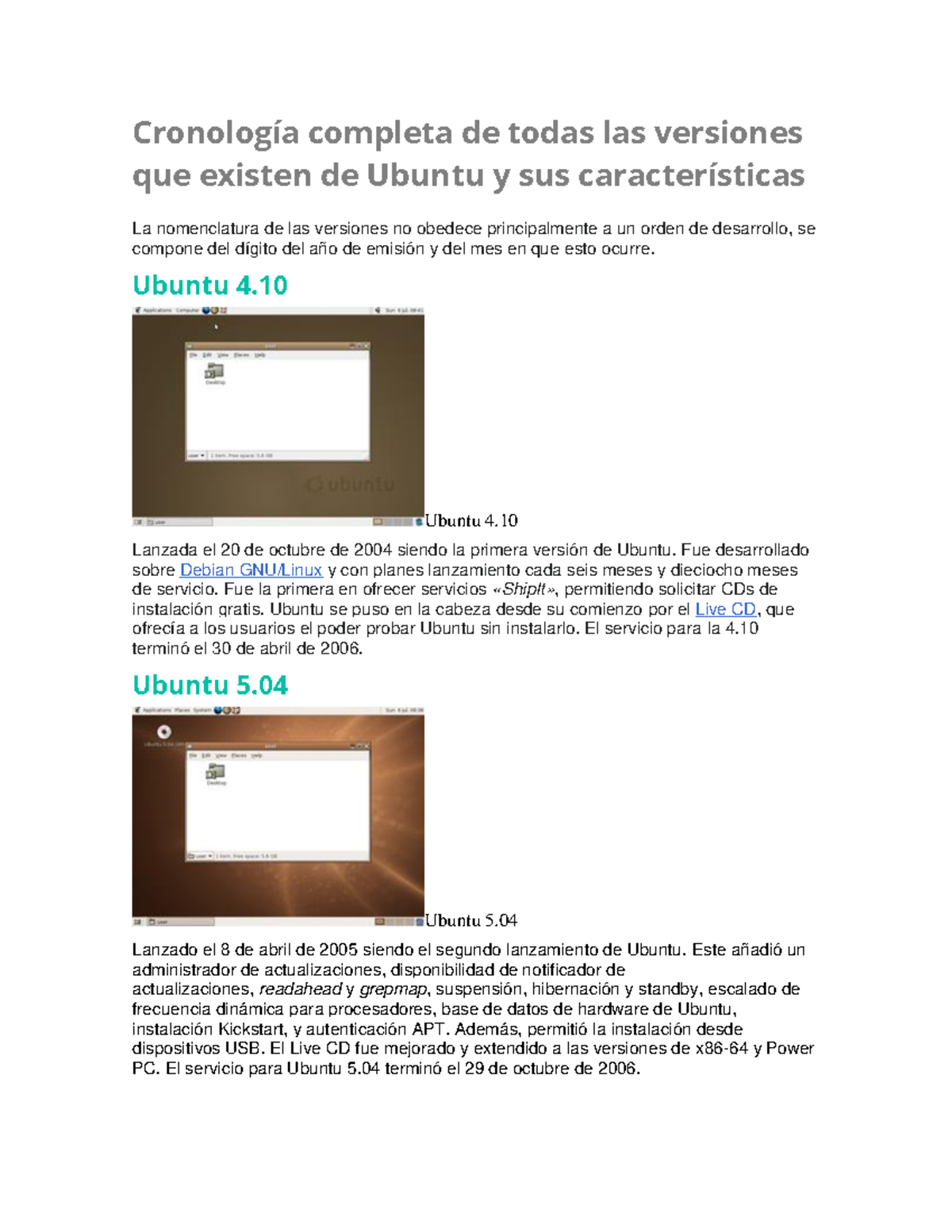 Act 1 Investigación Ubuntu - Cronología completa de todas las versiones ...