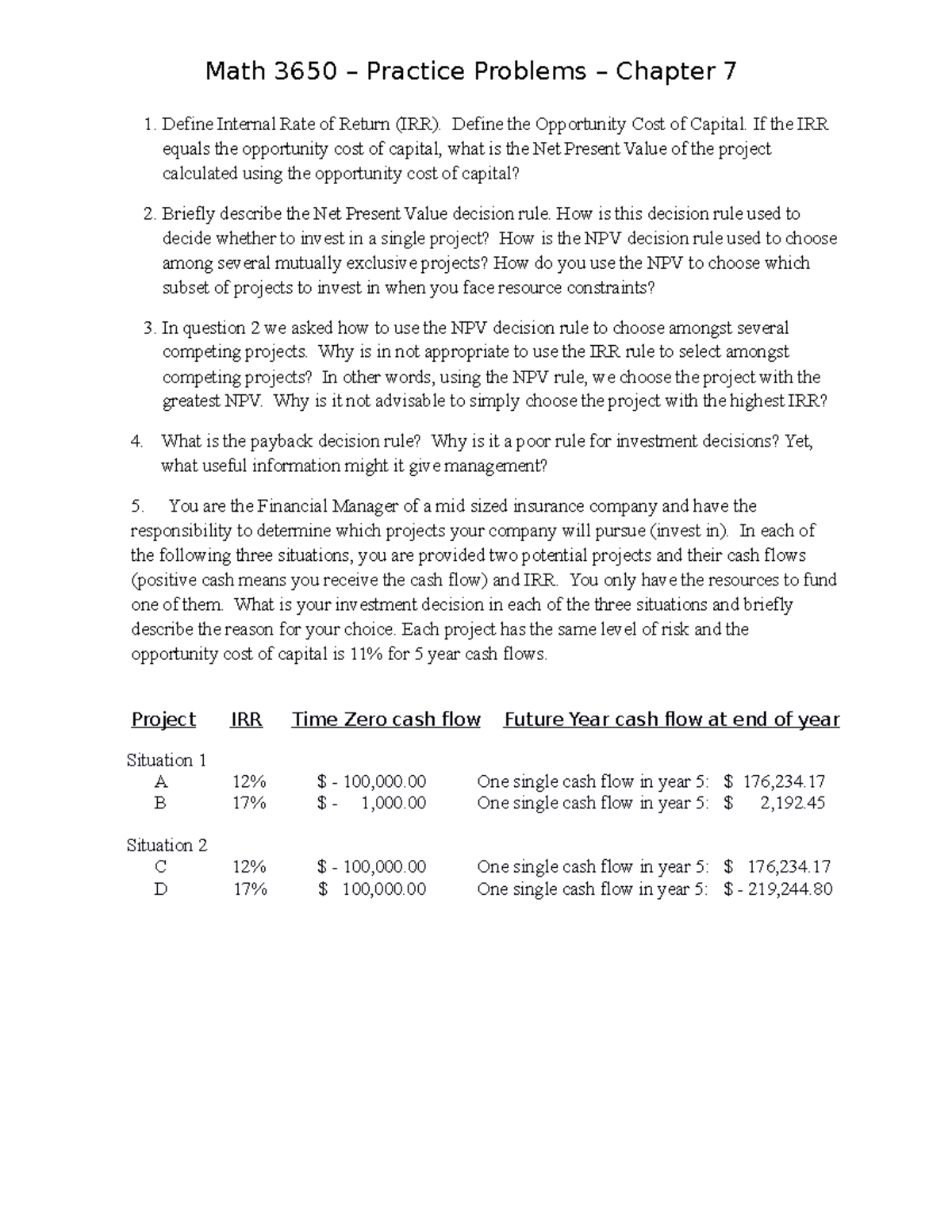 Homework - Chapter 7 - Math 3650 – Practice Problems – Chapter 7 1 ...
