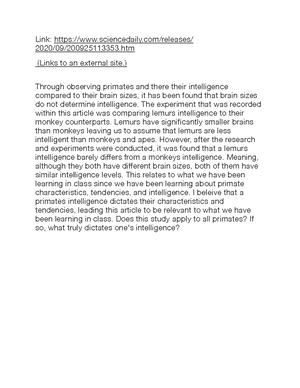 Primate lab activity - The two different primates shown in the videos ...