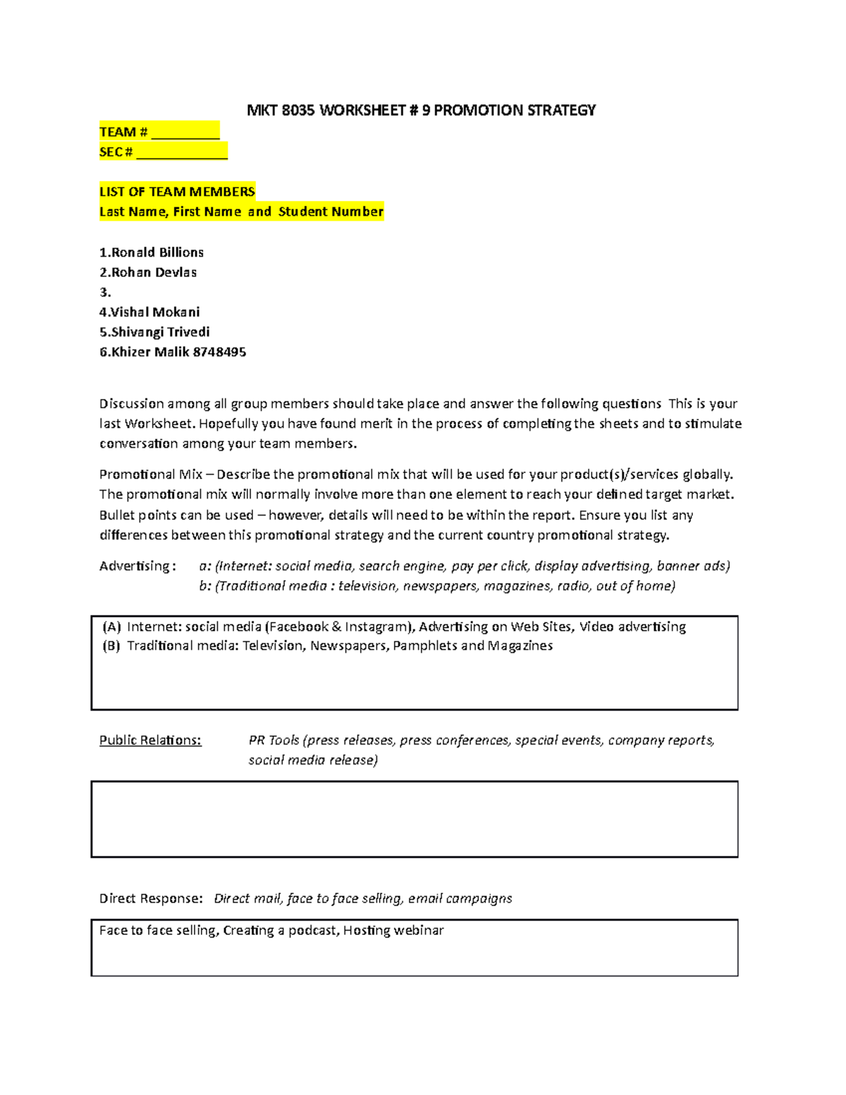9- Promotion Strategy - Final - MKT 8035 WORKSHEET # 9 PROMOTION ...